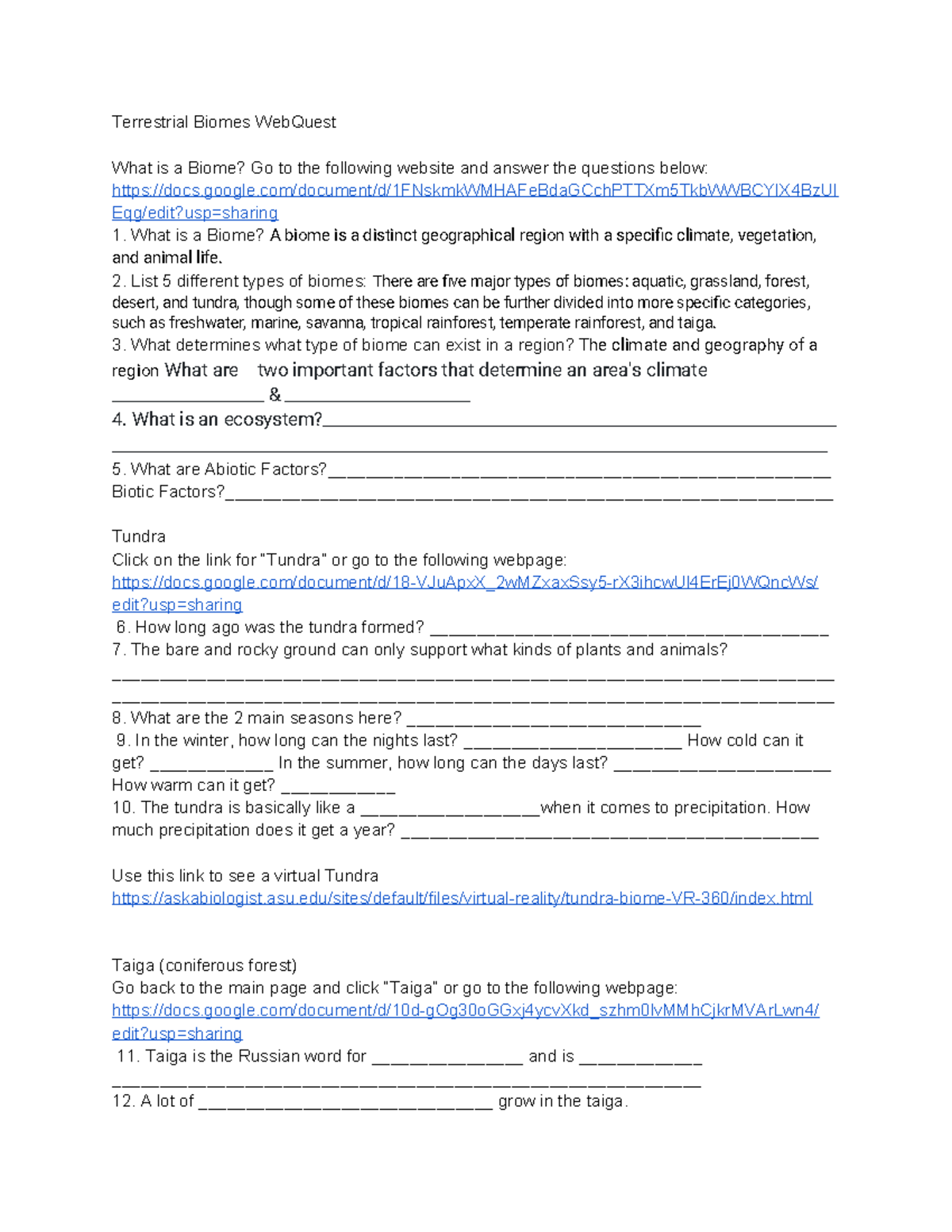 Terrestrial Biomes Web Quest - Terrestrial Biomes WebQuest What is a ...