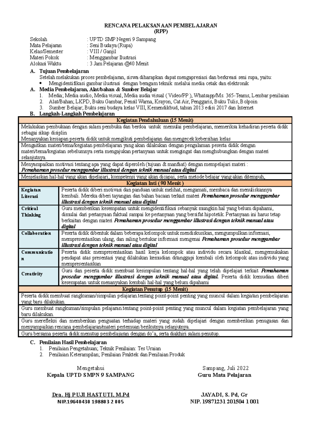 2 RPP 2 Seni Rupa - fff - (RPP) Sekolah : UPTD SMP Negeri 9 Sampang ...