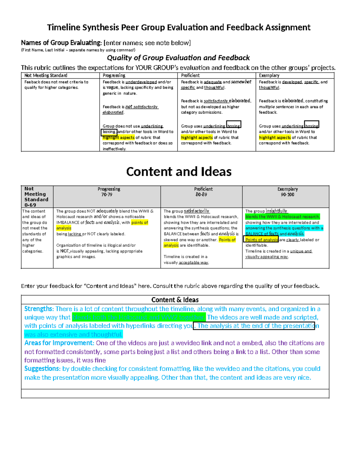 Timeline Synthesis Peer Group Evaluationand Feedback Assignment ...