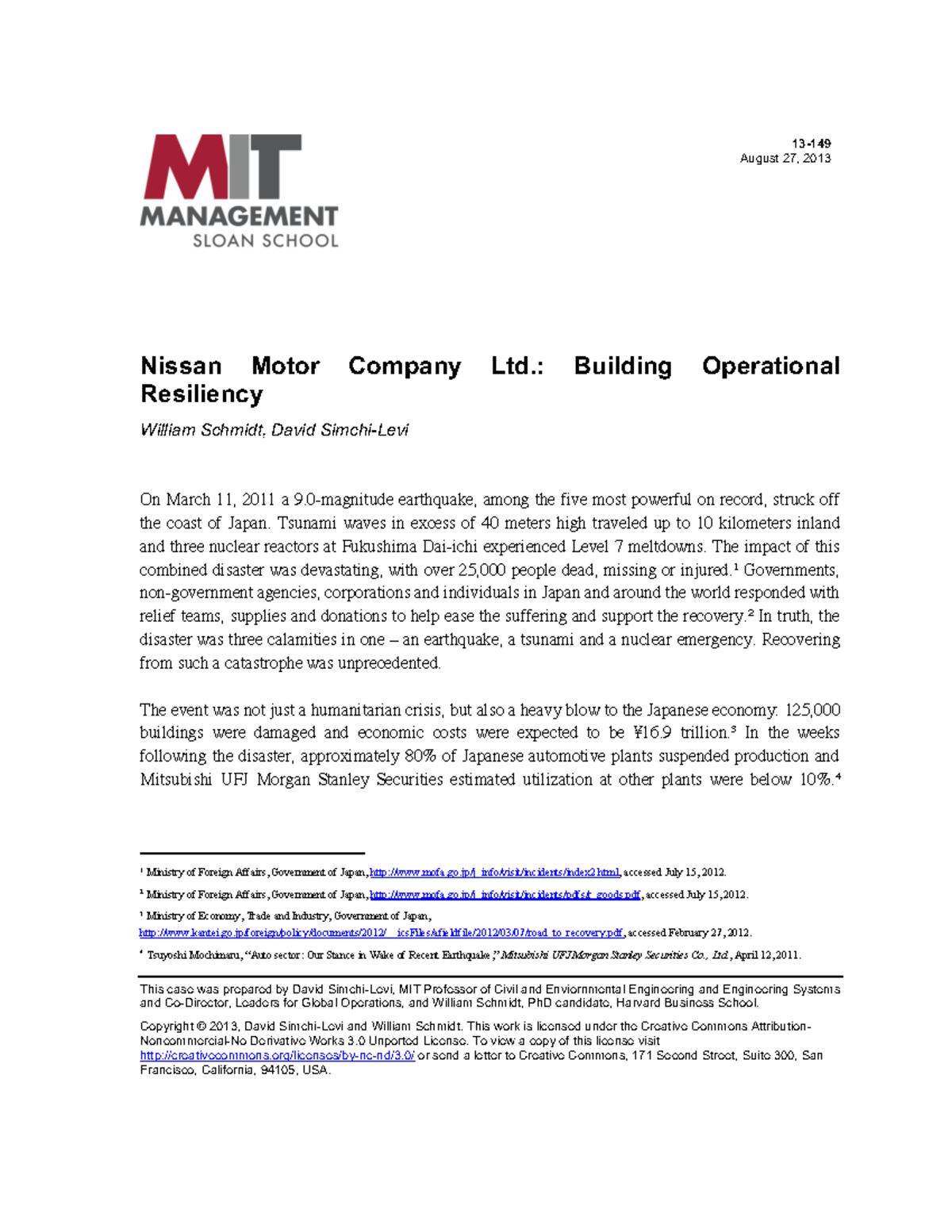 Nissan Case Analysis - This case was prepared by David Simchi-Levi, MIT ...