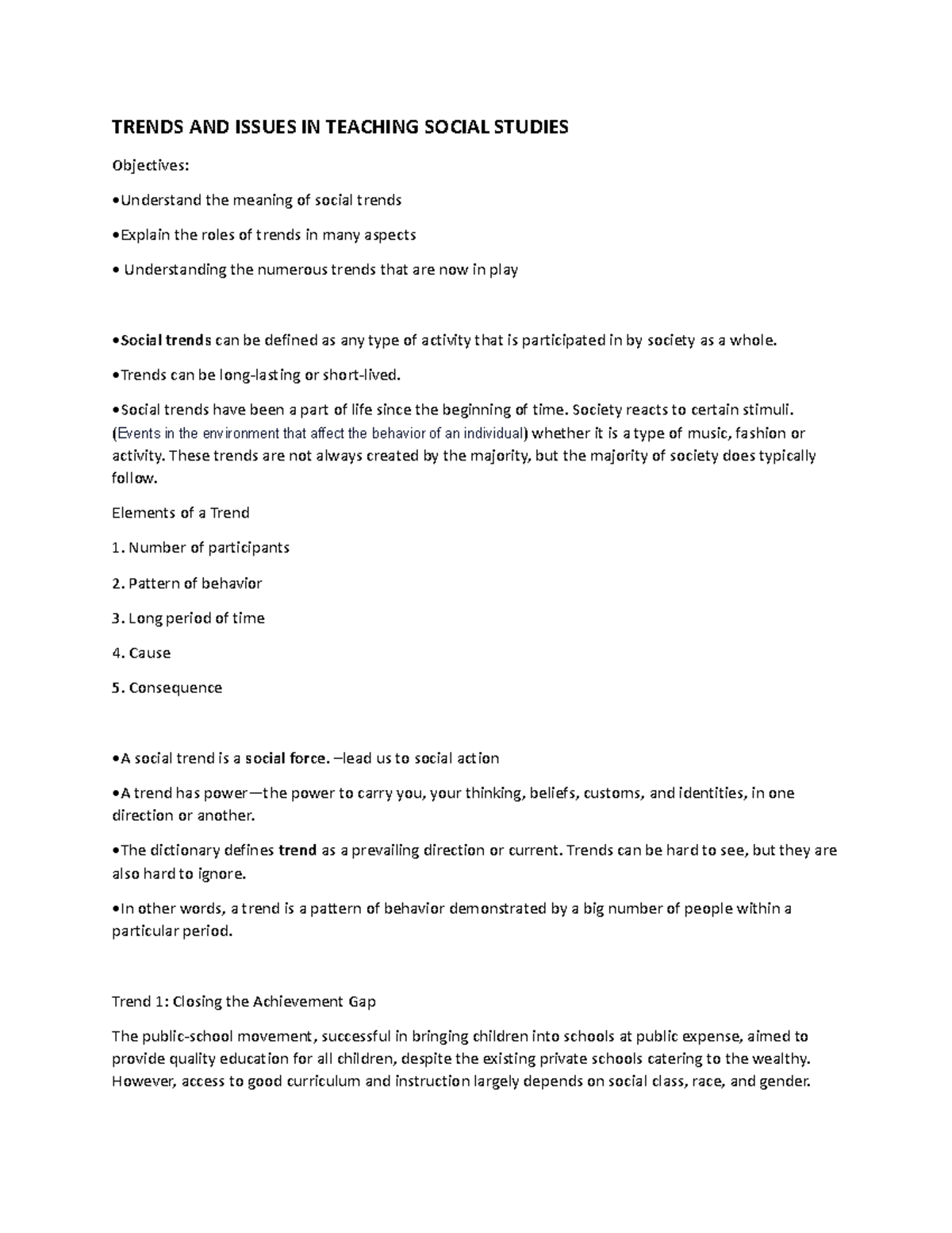 Trends AND Issues IN Teaching Social Studies - TRENDS AND ISSUES IN ...