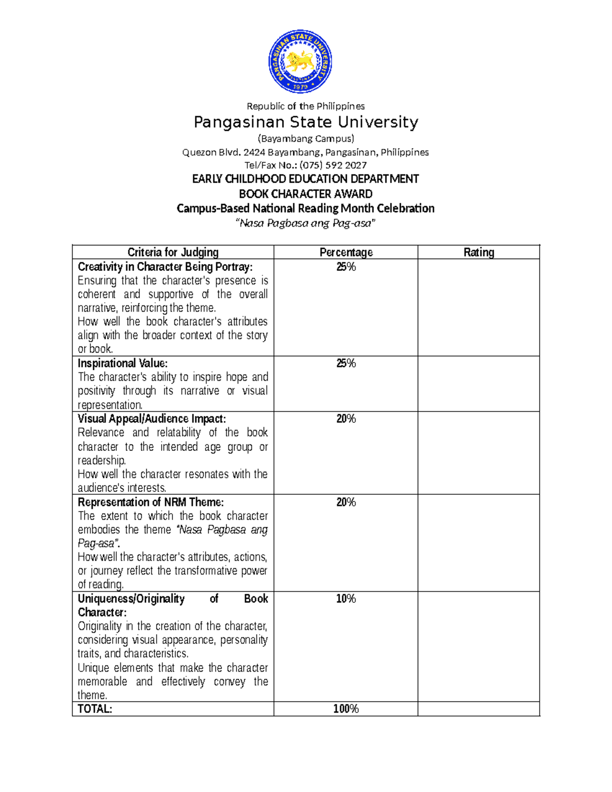 Final Criteria for Judging - Republic of the Philippines Pangasinan ...