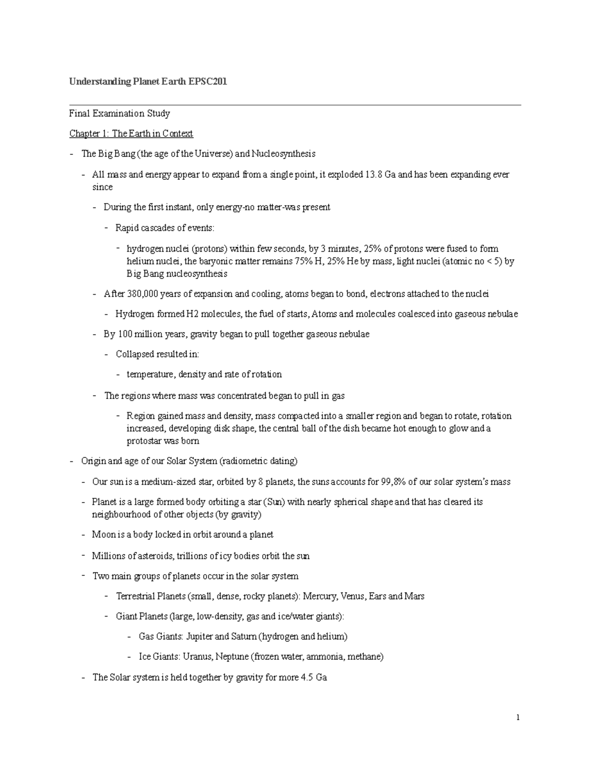 Final Exam Study - Understanding Planet Earth EPSC Final Examination ...