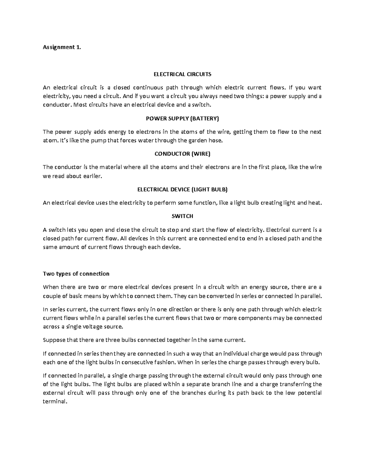 Electrical Circuits - Assignment 1. ELECTRICAL CIRCUITS An electrical ...