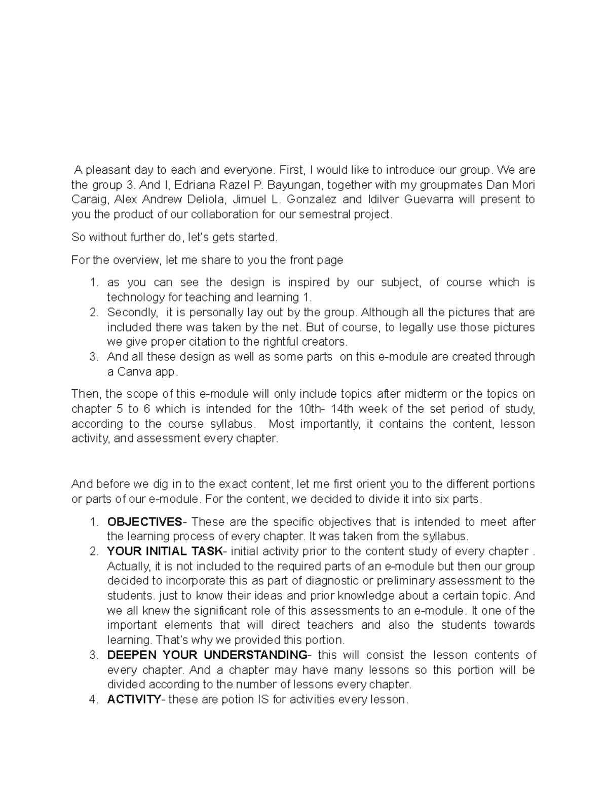 Explanation in presentation for e- module semestral project - A ...
