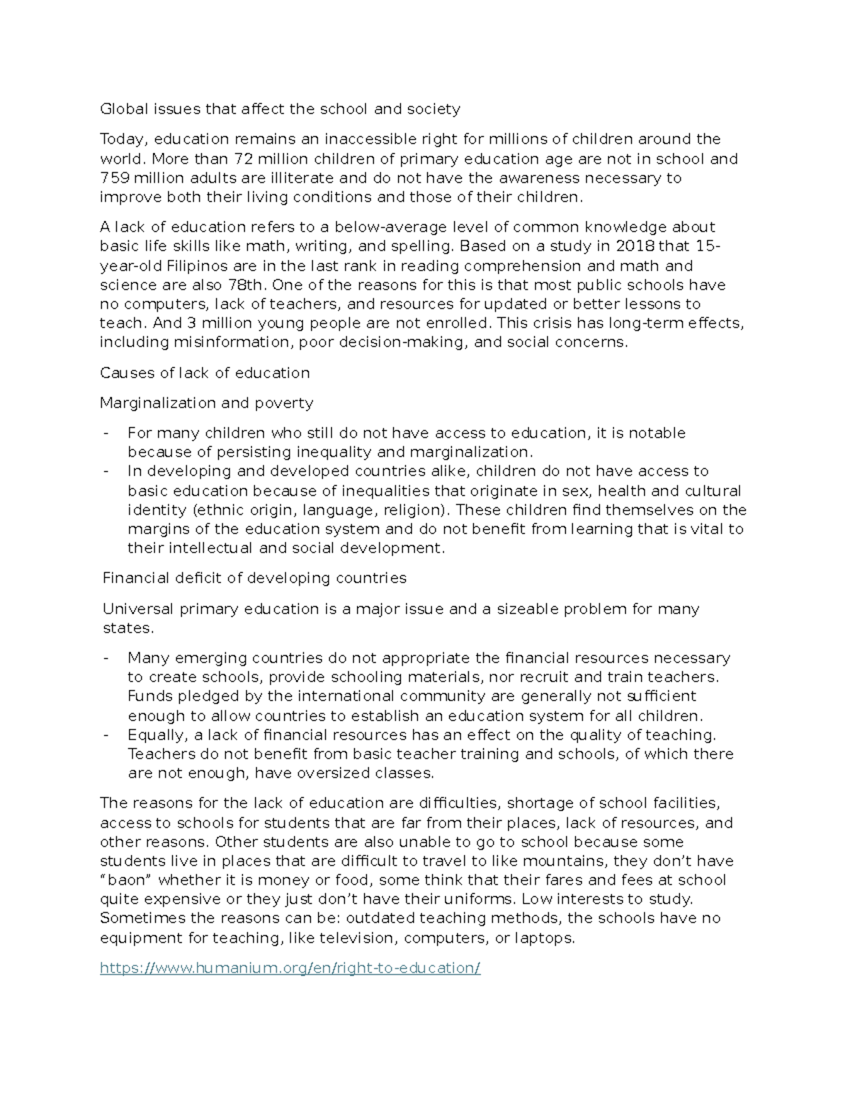 Global Issues in Education - Global issues that affect the school and ...