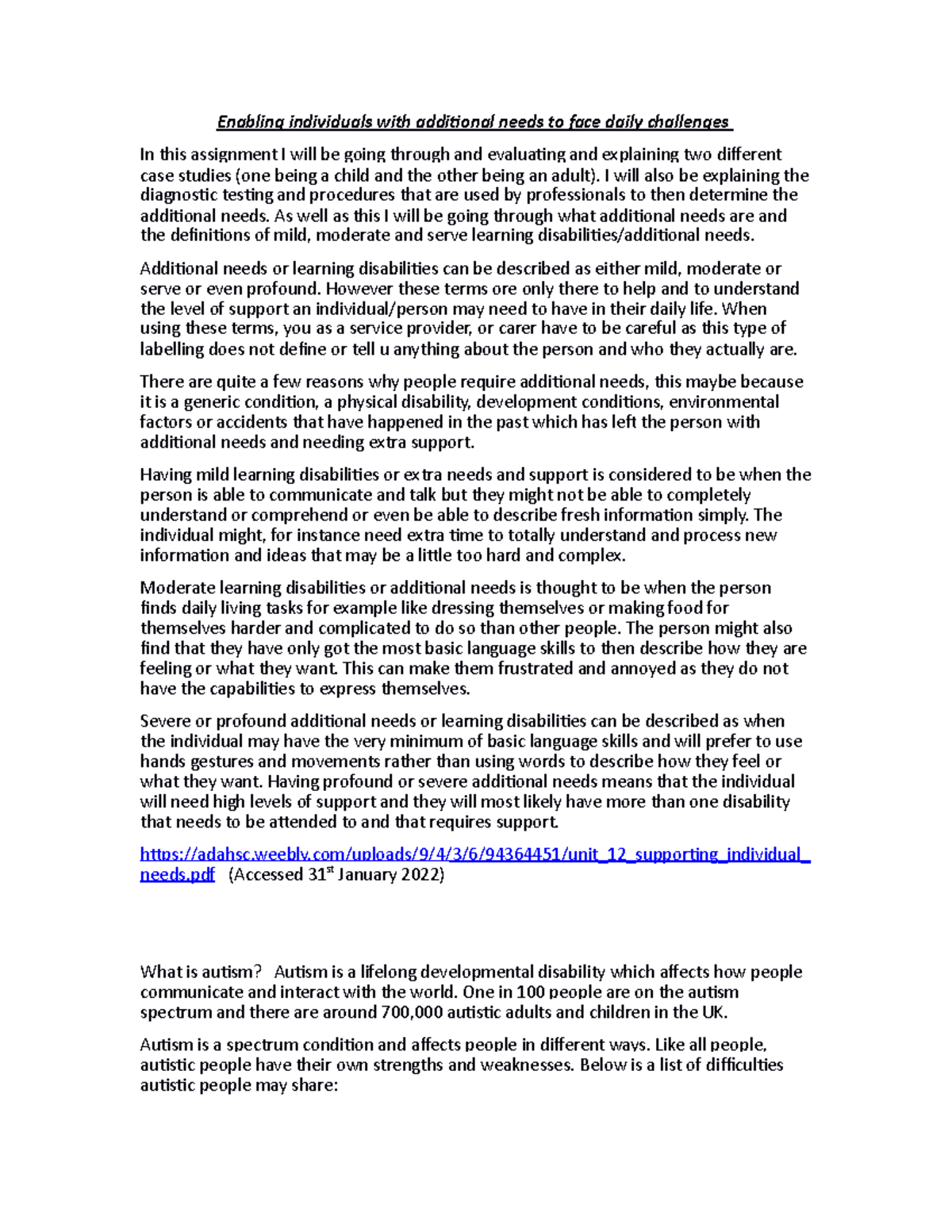 Enabling individuals with additional needs to face daily challenges (3 ...