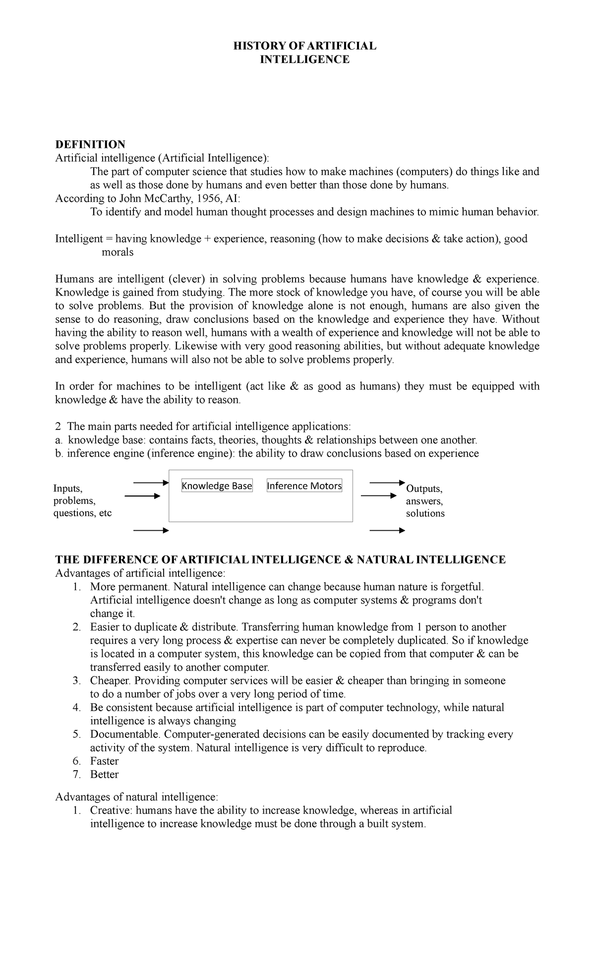 History Of Artificial Intelligence Knowledge Base Inference Motors Intelligence Definition 