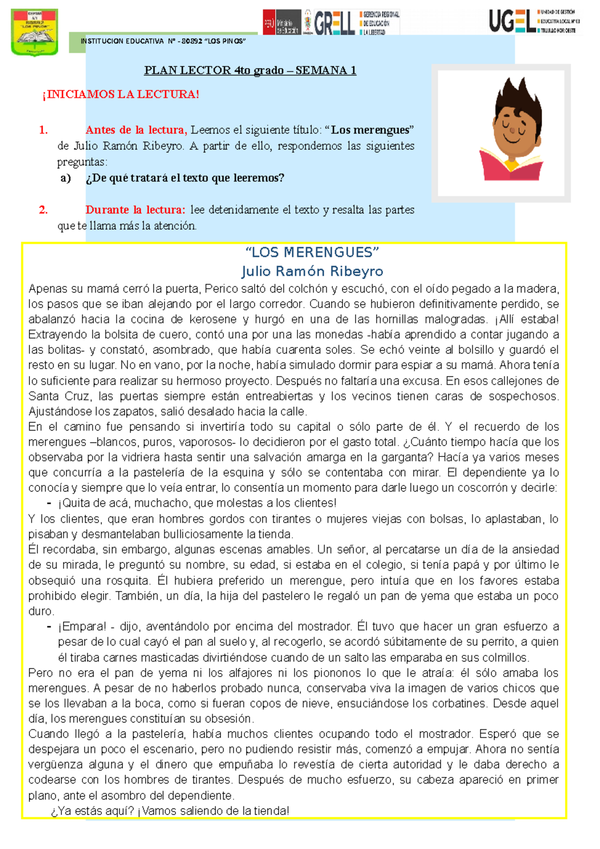 4TO PLAN Lector Semana 1 - PLAN LECTOR 4to grado – SEMANA 1 ¡INICIAMOS ...