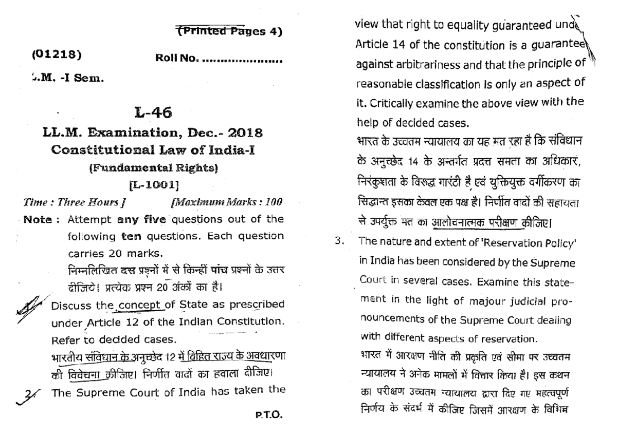 Llm 1 sem constitutional law of india 1 fundamental rights l 46 dec ...