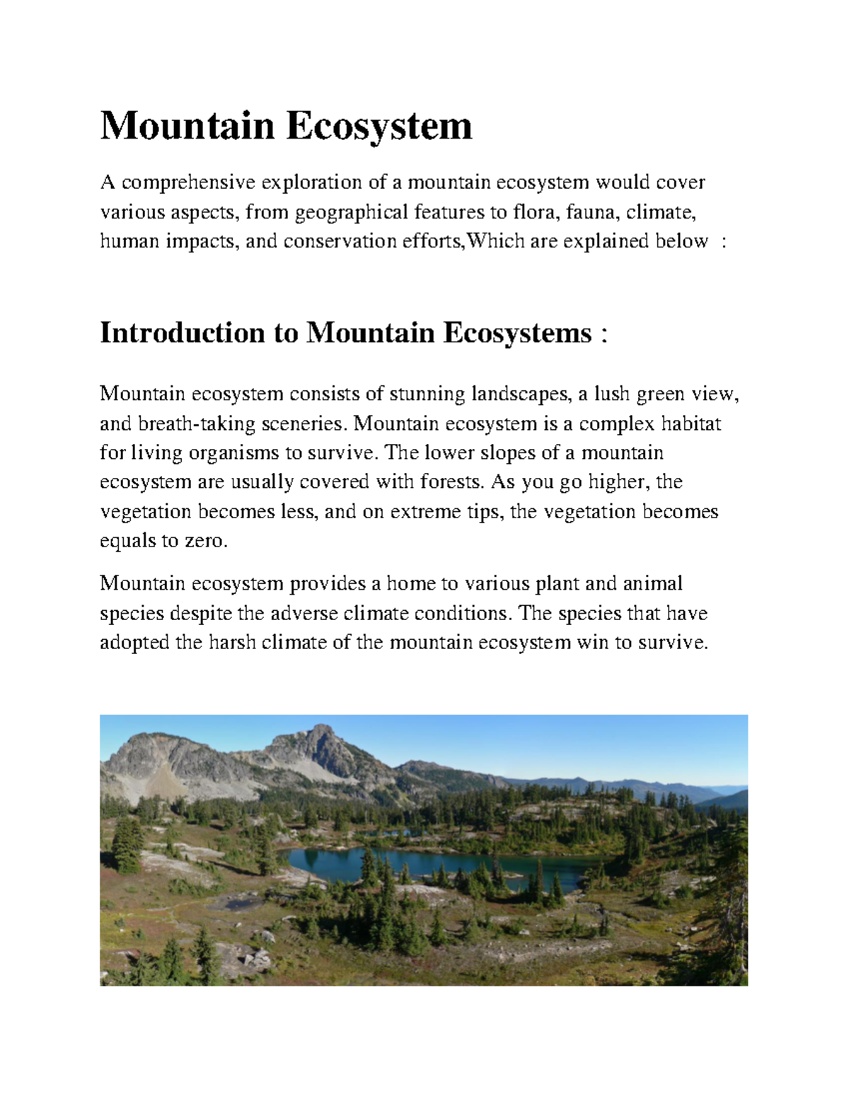 Mountain ecosystem 1 - NOTES - Mountain Ecosystem A comprehensive ...