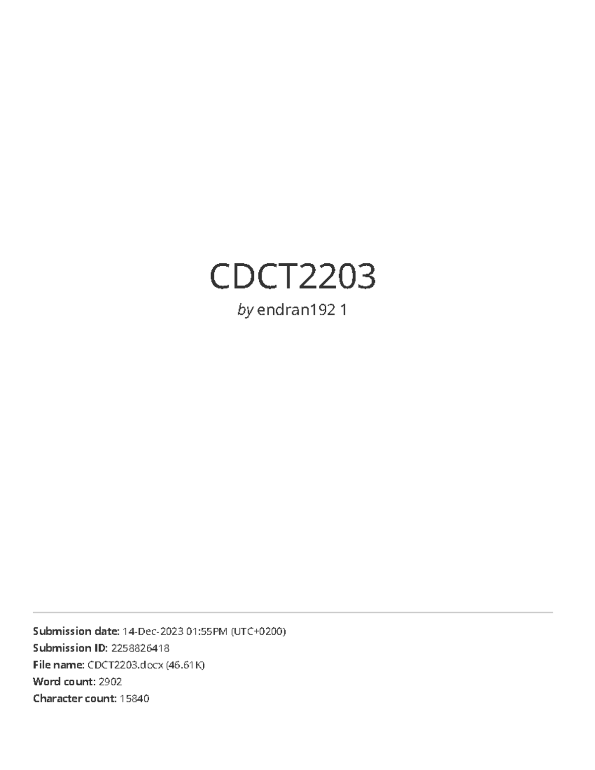 CDCT2203 - BLA BLA - CDCT by endran192 1 Submission date: 14-Dec-2023 ...