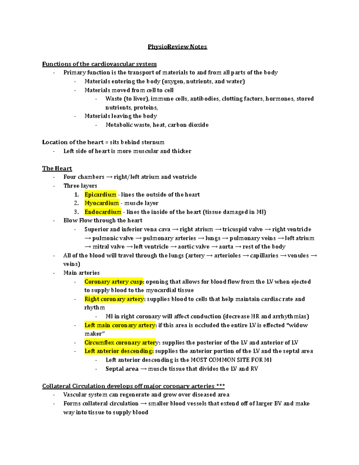 Physio Review Notes - PhysioReview Notes Functions of the ...