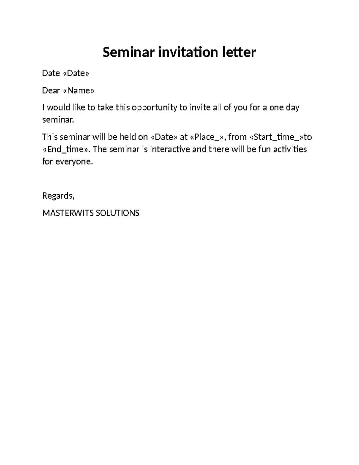 Seminar invitation letter - Bachelor of Computer Applications - This ...