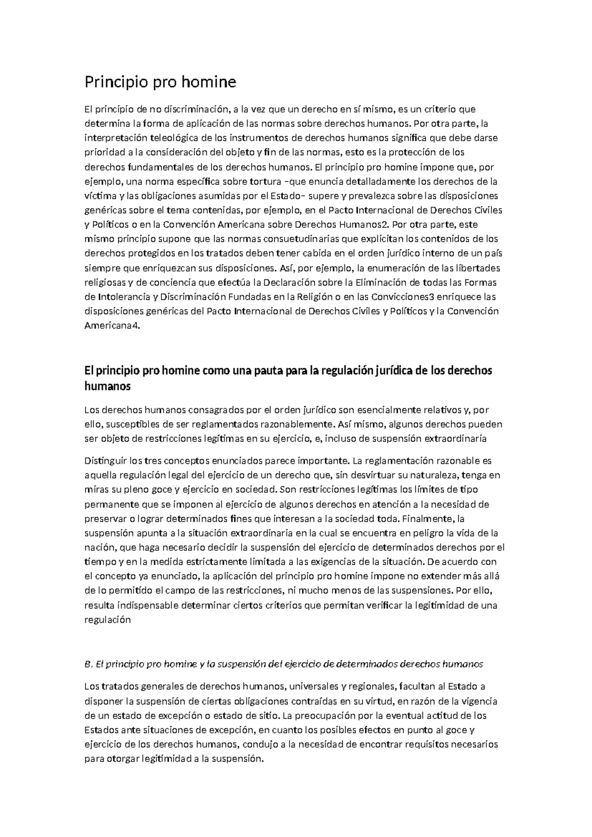 Principio pro homine resumen - Principio pro homine El principio de no ...