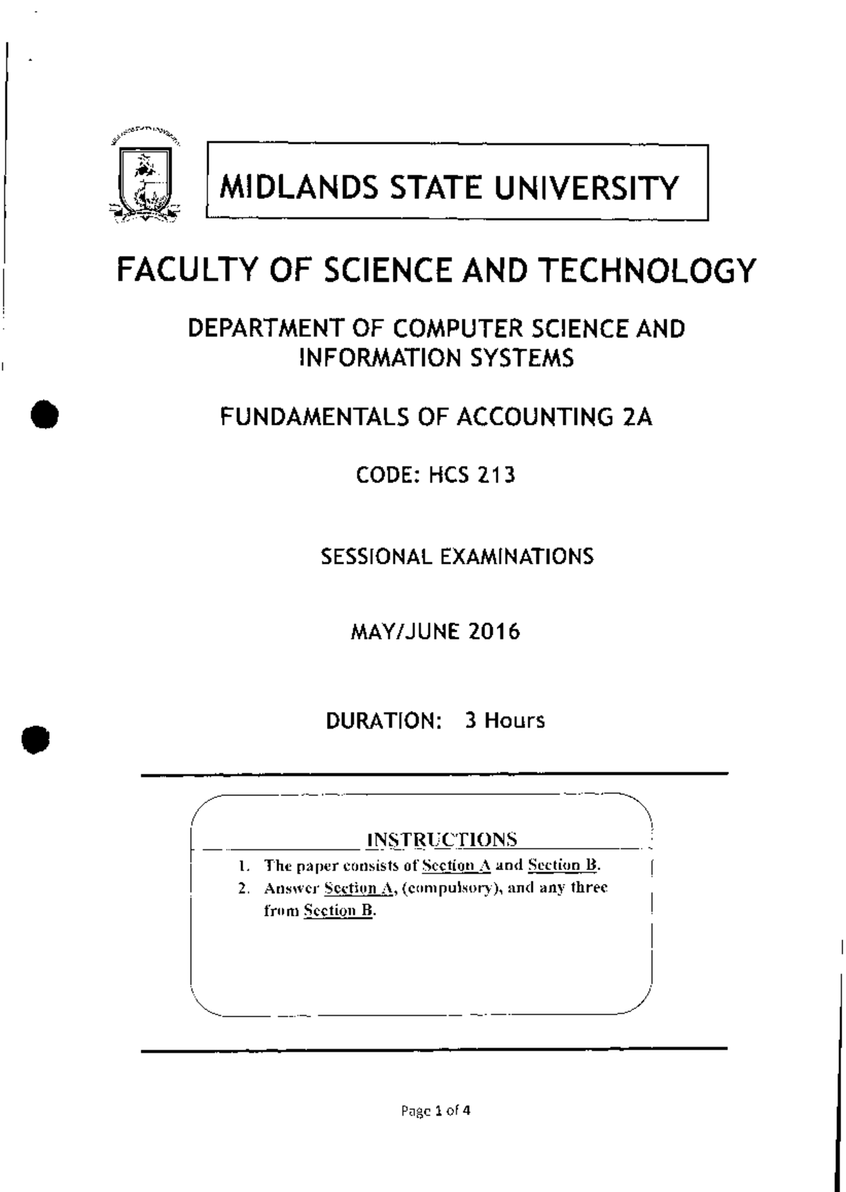 Exam May 2016 - MIDLANDS STATE UNIVERSITY FACULTY OF SCIENCE AND ...