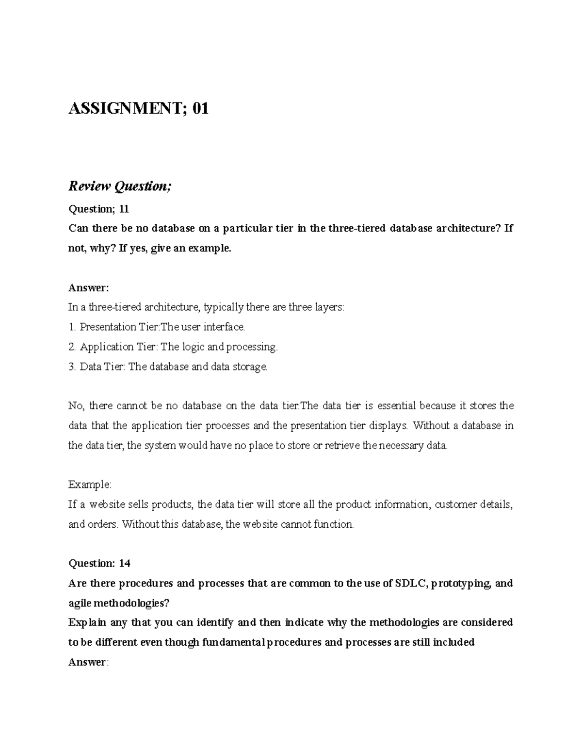 exercise question of Modern database management system - ASSIGNMENT; 01 ...