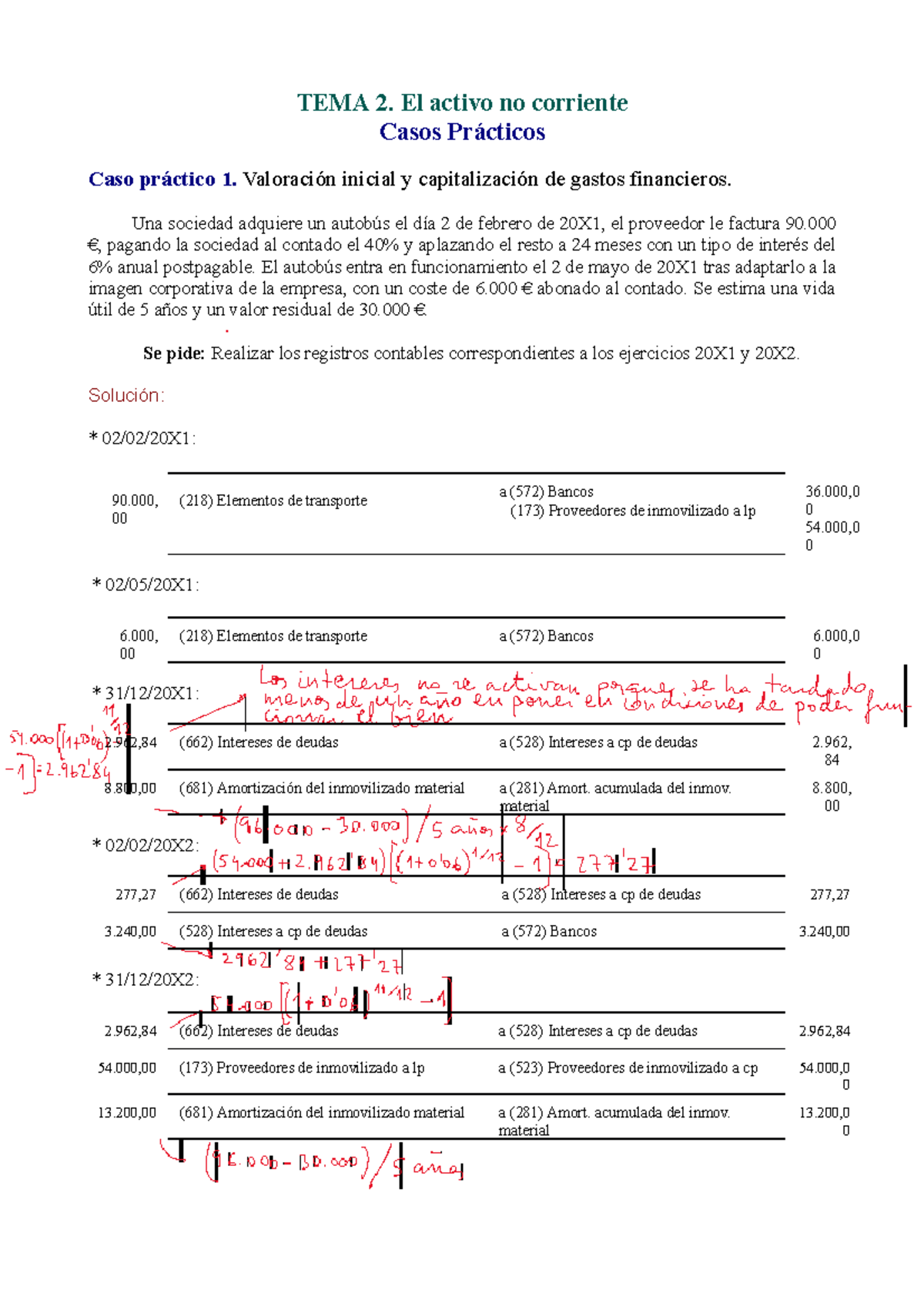 Tema 2 - El activo no corriente - Casos prácticos-solución - TEMA 2. El ...