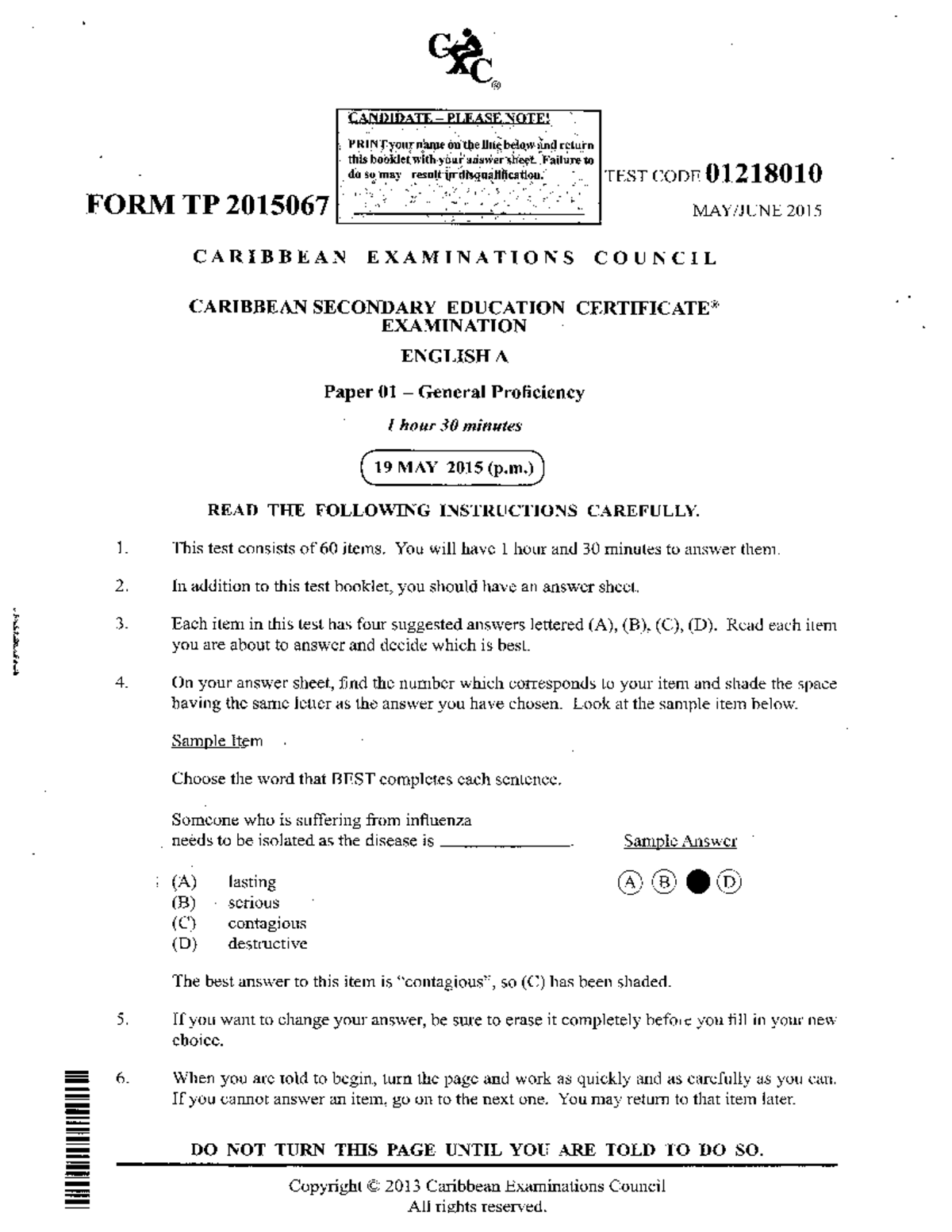 Csec English A June 2004 P1 Cxc Paper oto The Manager Decided History