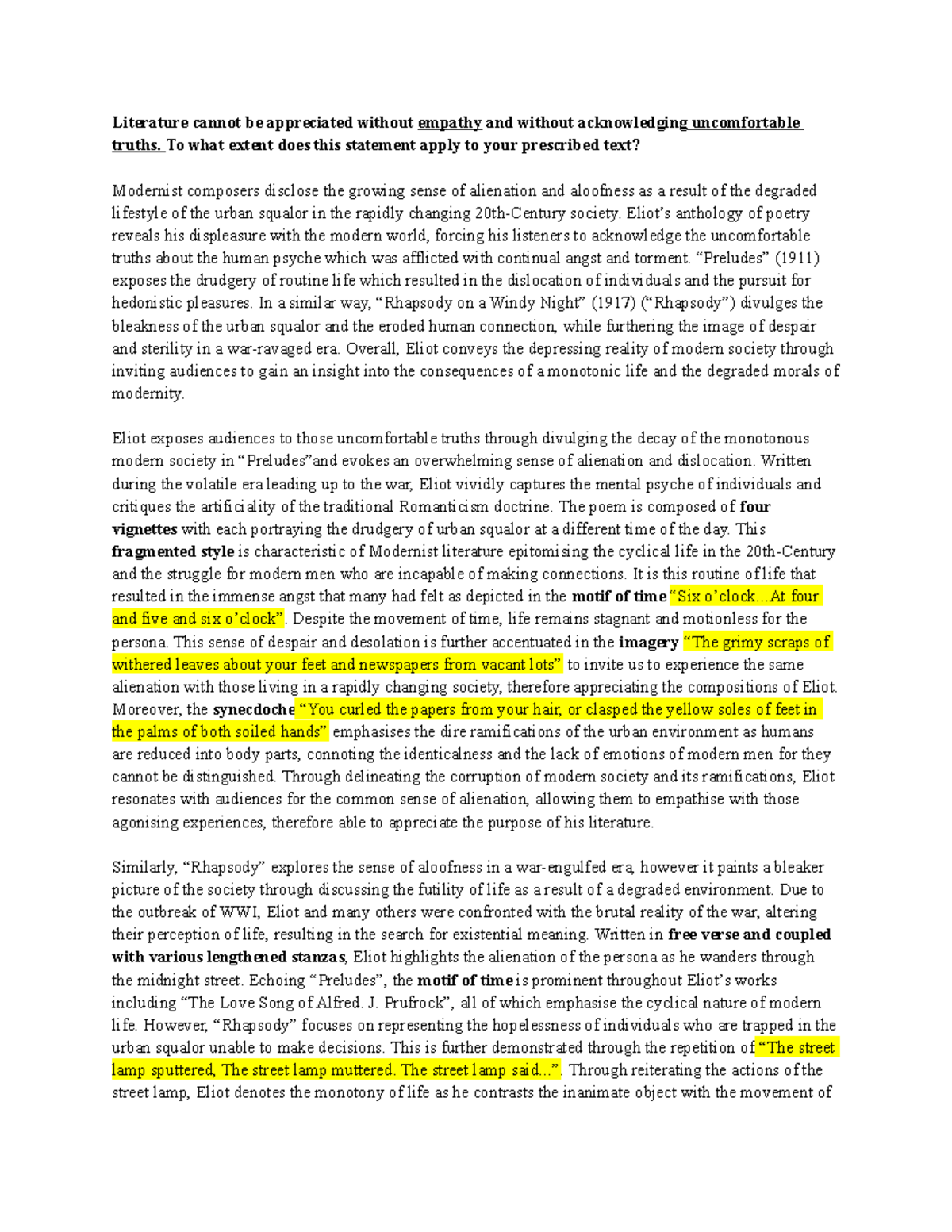 Preludes and Rhapsody - This is a practice essay that received 17/20 ...