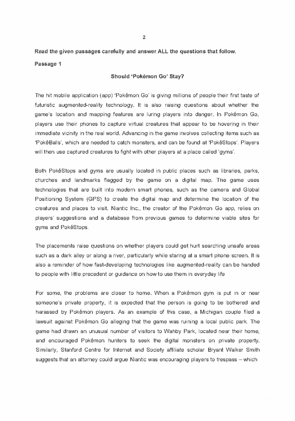 Pokemon Go Should Be Banned Outline - Read the given passages carefully ...