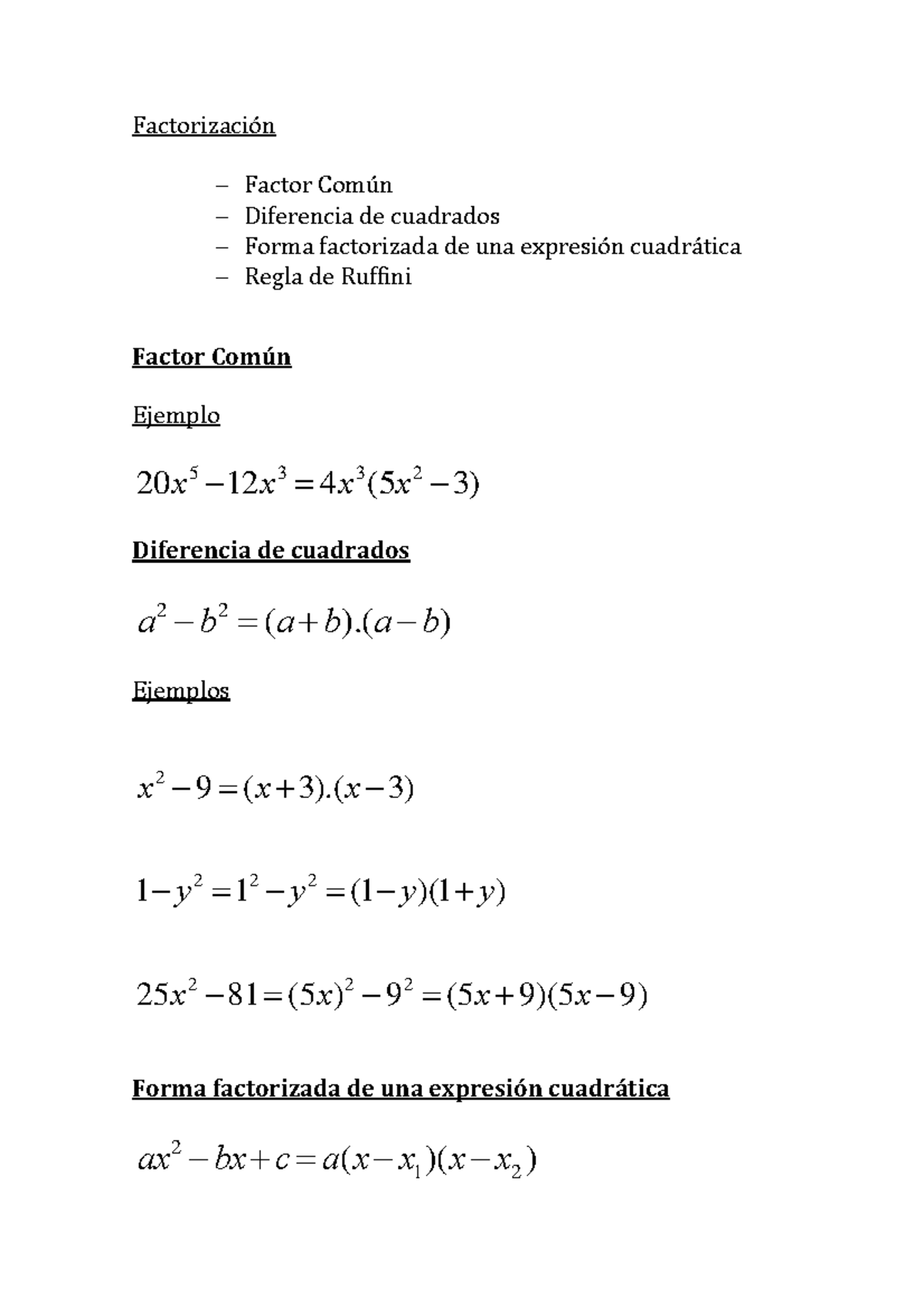 Factorización Matemática - Factorización – Factor Común – Diferencia de ...