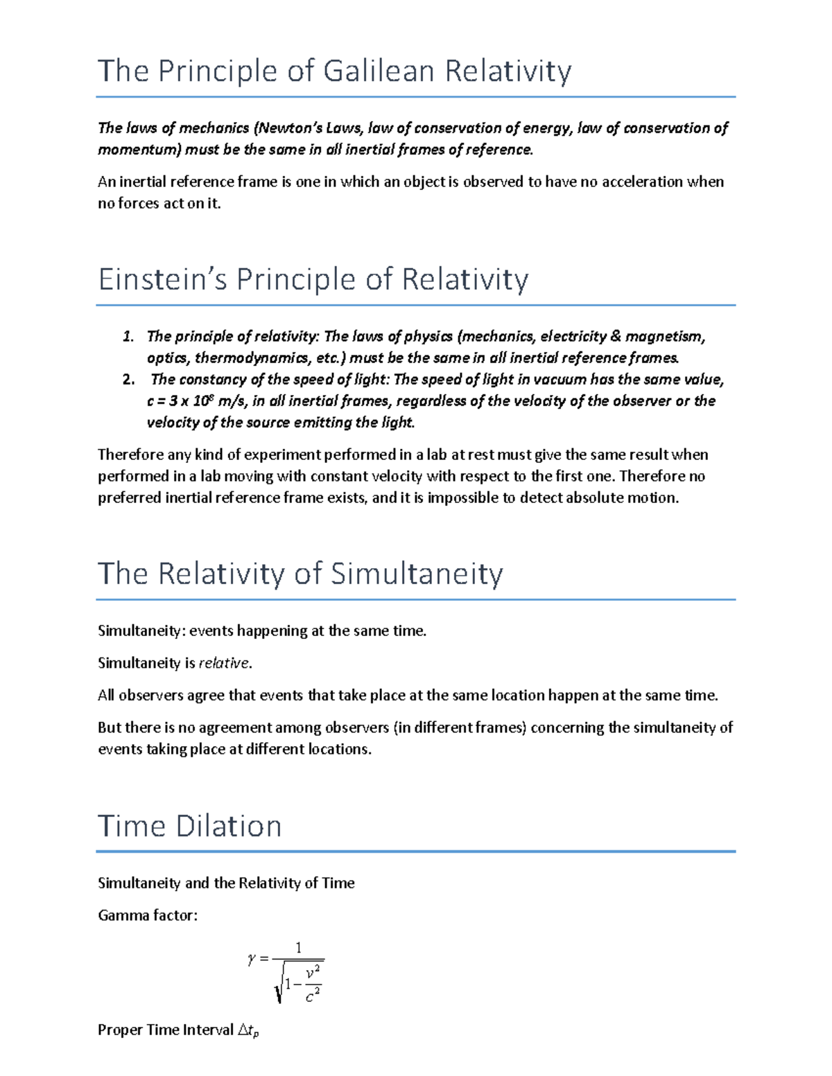 Relativity Notes - Fixed version - The Principle of Galilean Relativity ...
