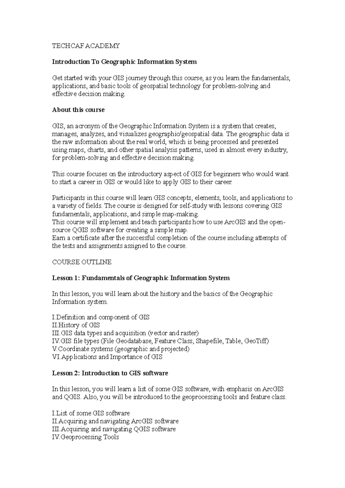 Introduction to GIS Course Outliine - TECHCAF ACADEMY Introduction To ...