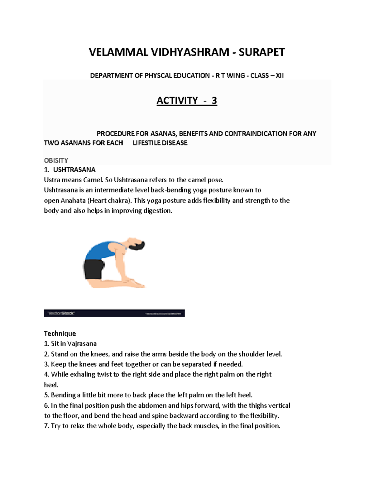 Activity - 3 - YOGA Practicals Grade 12 Record Materials - VELAMMAL ...
