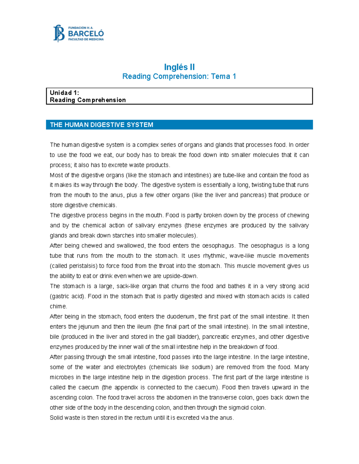 Ud1 tema1 Reading-Human Digestive system - Inglés II Reading ...