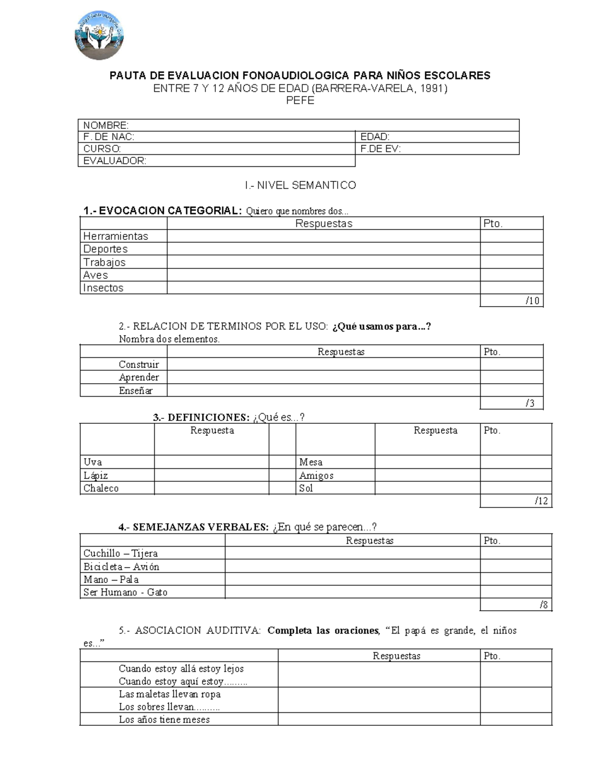 PEFE 7-12 Y +12 - PAUTA DE EVALUACION FONOAUDIOLOGICA PARA NIÑOS ...