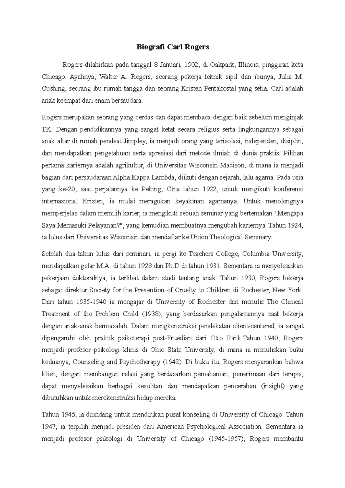 Biografi Carl Rogers - Biografi Carl Rogers Rogers dilahirkan pada ...