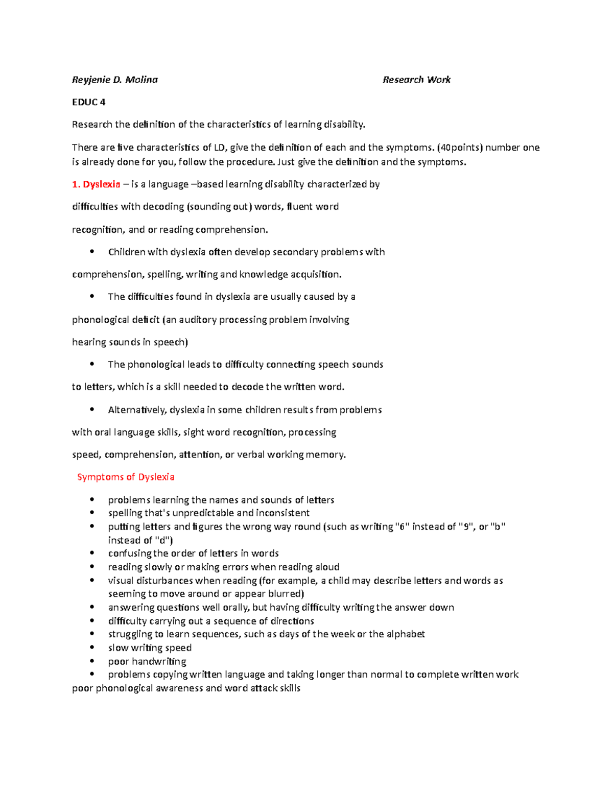 EDUC 4 PRE Final Research WORK - Reyjenie D. Molina Research Work EDUC ...