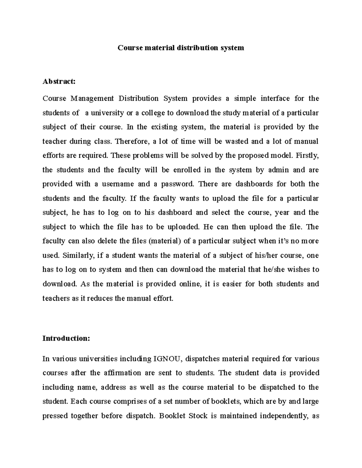 Course Material Distribution System - Course material distribution system Abstract: Course - Studocu