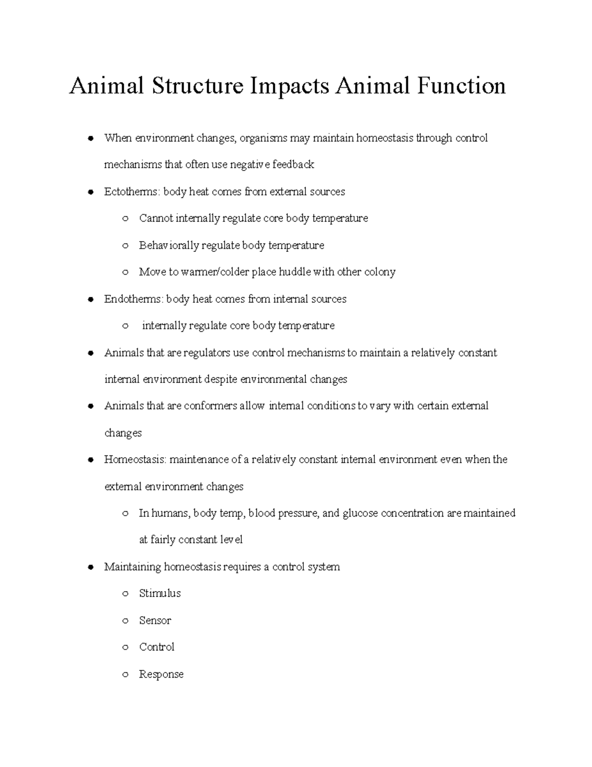Animal Structure Impacts Animal Function - Studocu