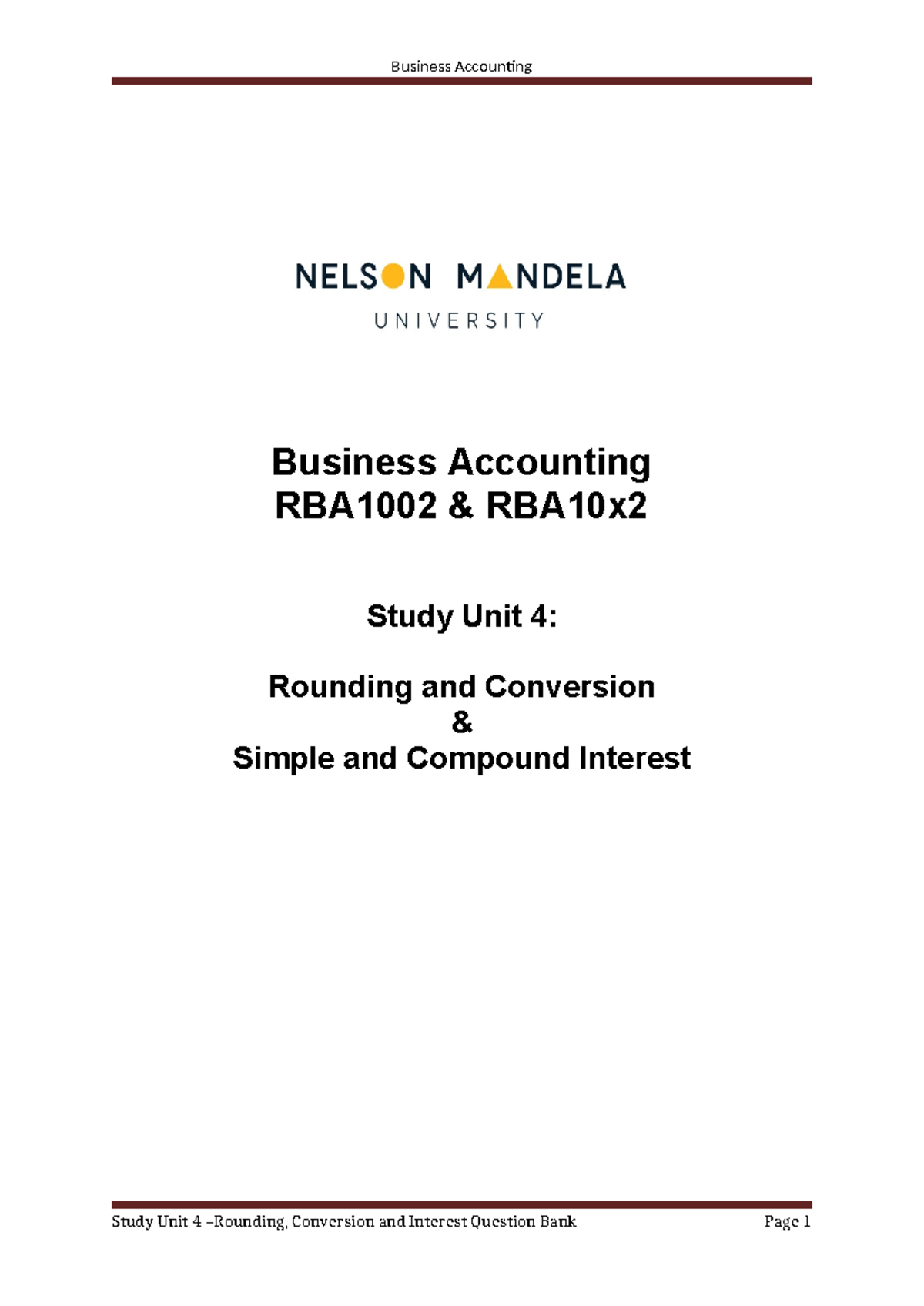 Study Unit 4 Question Bank Rounding Conversion and Interest - Business ...