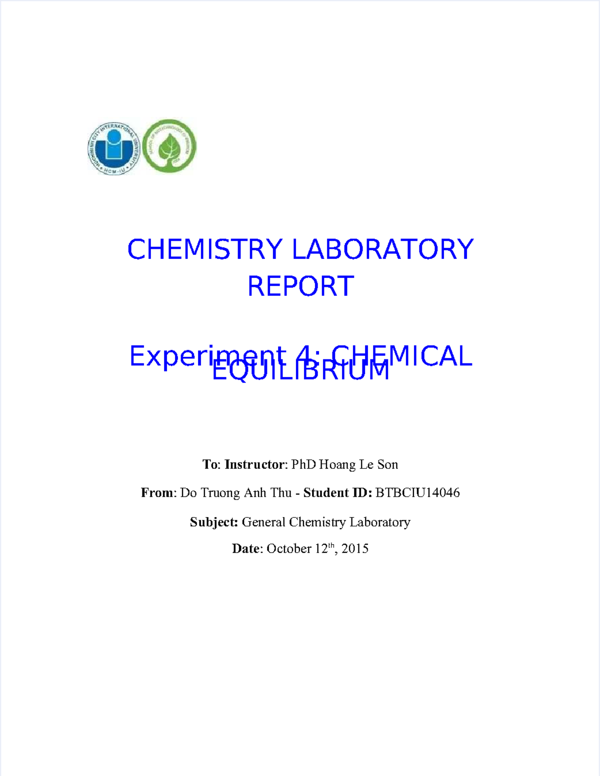 Pdf-report-4 compress - CHEMISTRY LABORATORYCHEMISTRY LABORATORY REPORTREPORT Experiment 4 ...