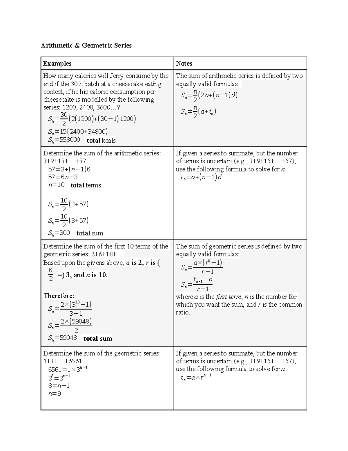 Arithmetic & Geometric Series - Studocu