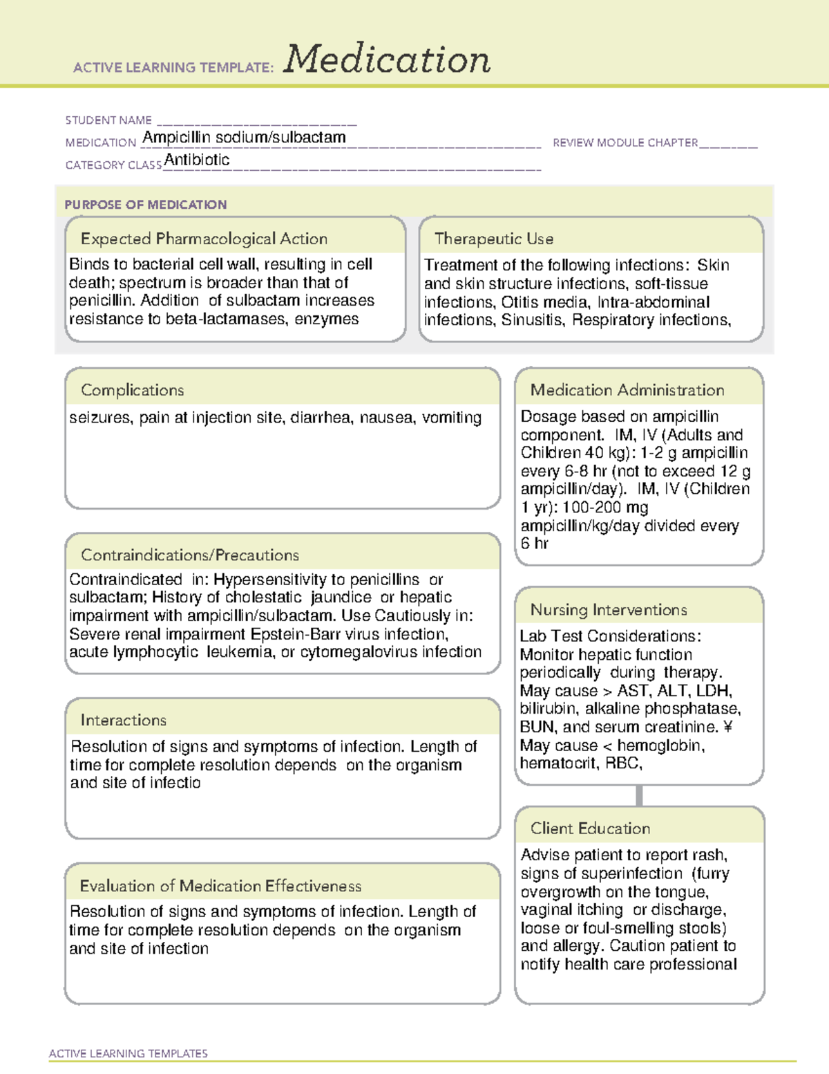Ampicillin - drug cards - ACTIVE LEARNING TEMPLATES Medication STUDENT ...