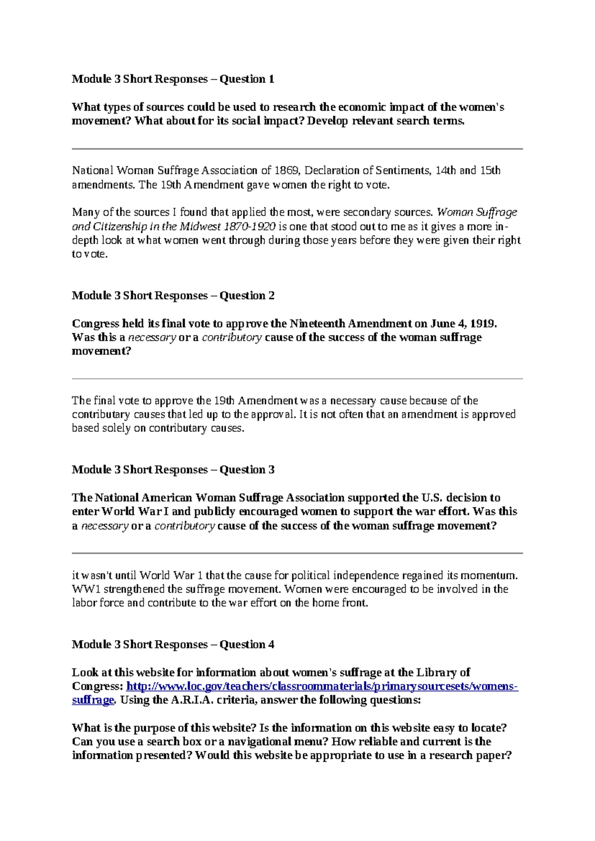 HIS200 Writing plan module 3 - Module 3 Short Responses – Question 1 ...