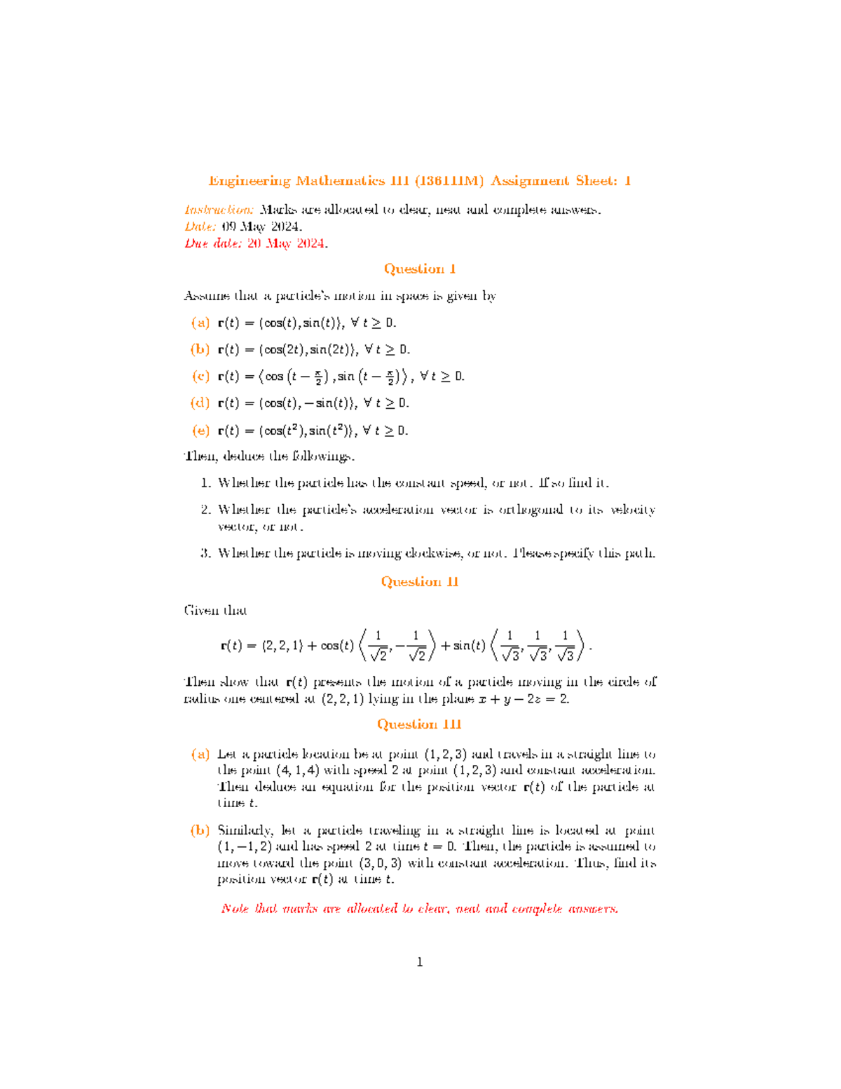 Assignment-I-1 - Engineering Mathematics III (I3611IM) Assignment Sheet ...