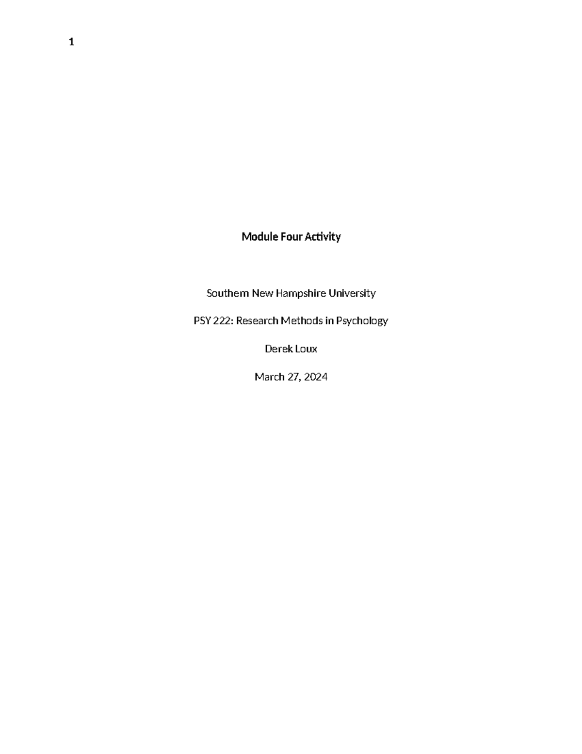 PSY222 Module Four Activity - Module Four Activity Southern New Hampshire University PSY 222 ...
