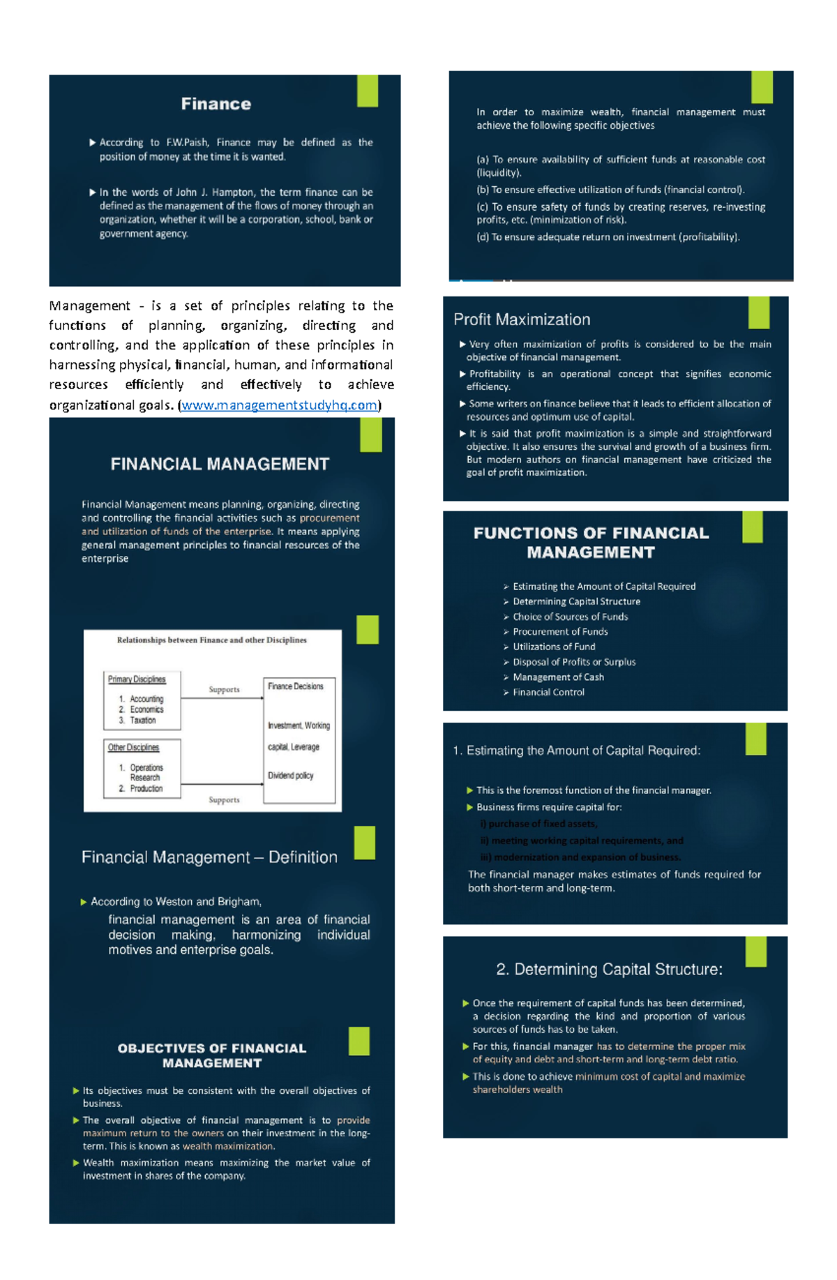 Financial Management - Lecture notes 1 - Management - is a set of ...