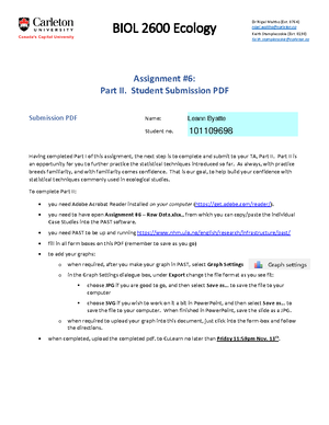 Assignment 02 - Part II. Student Submission PDF - BIOL 2600 Ecology Dr ...