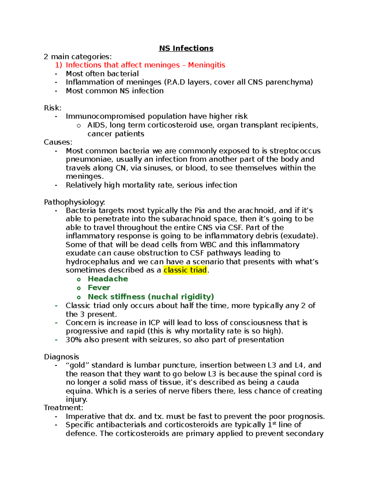 October 7 - Week 6 NS Infections - NS Infections 2 main categories ...