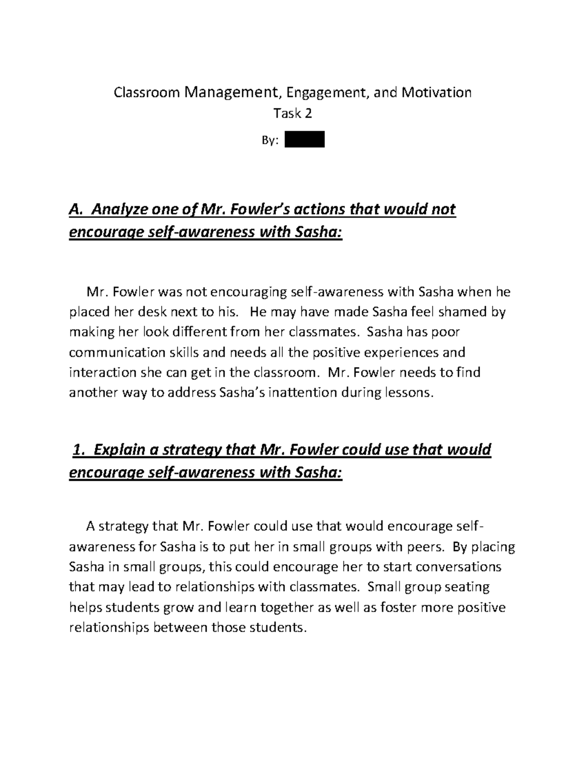 C572 Task #2 - Completed task - Classroom Management, Engagement, and ...