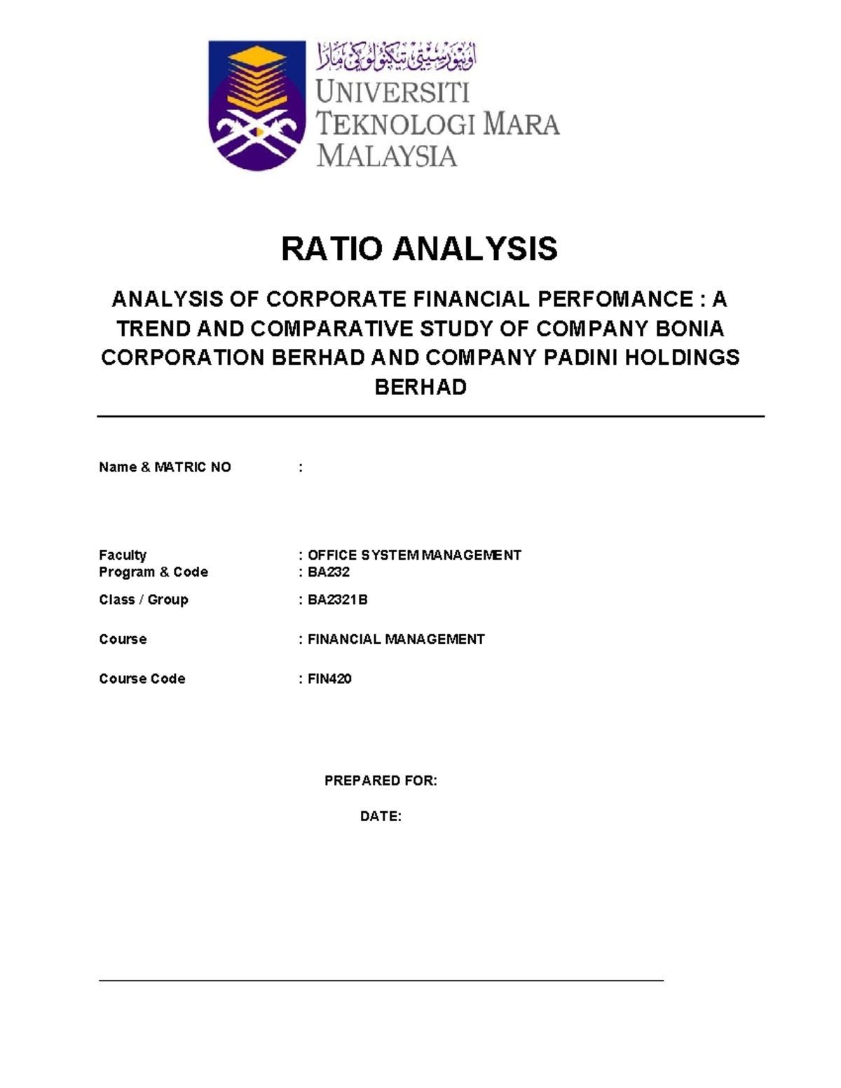 Assignment Group FIN - Copy - RATIO ANALYSIS ANALYSIS OF CORPORATE ...