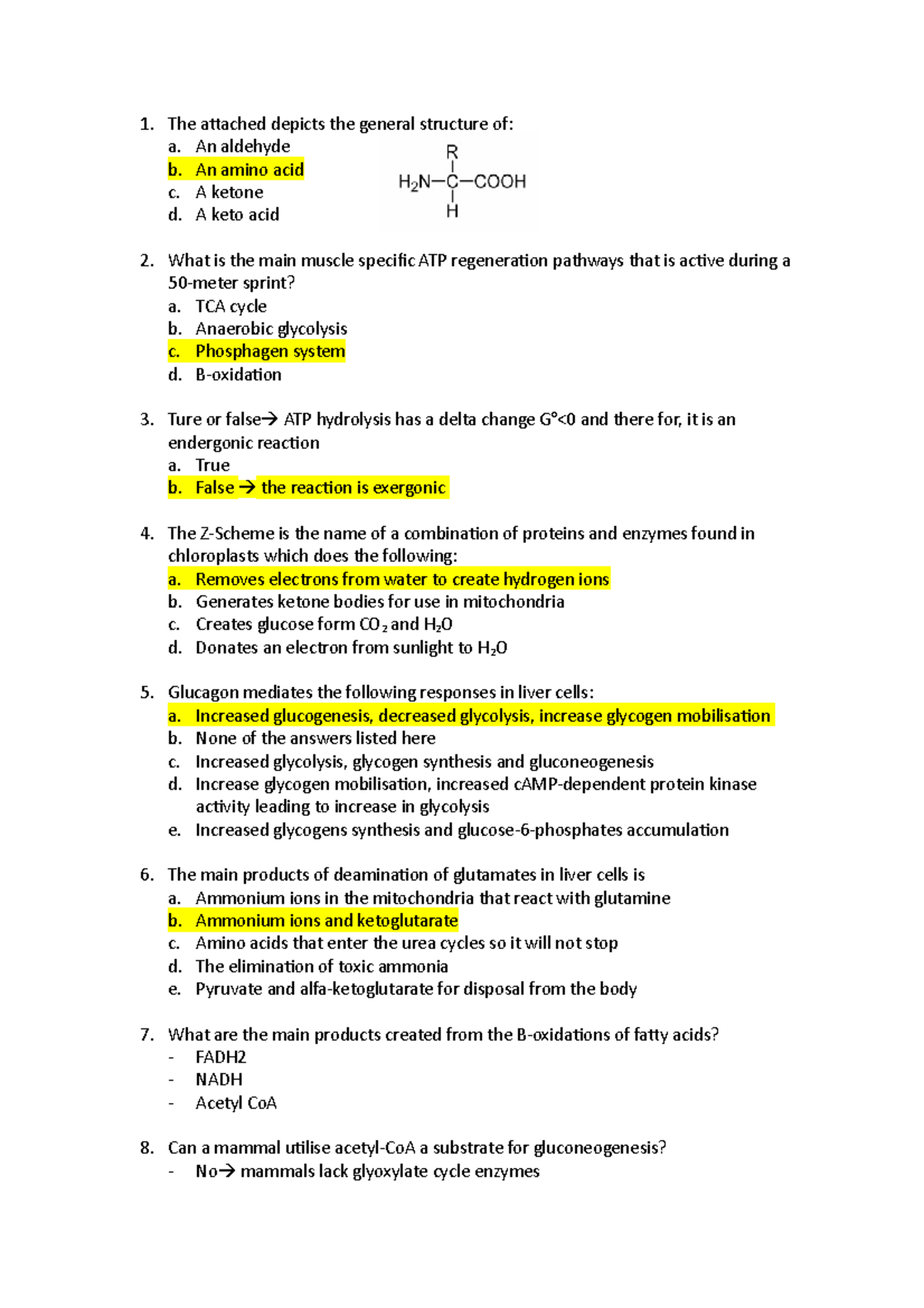 Biochemistry exam practice tutorial questions - The attached depicts ...