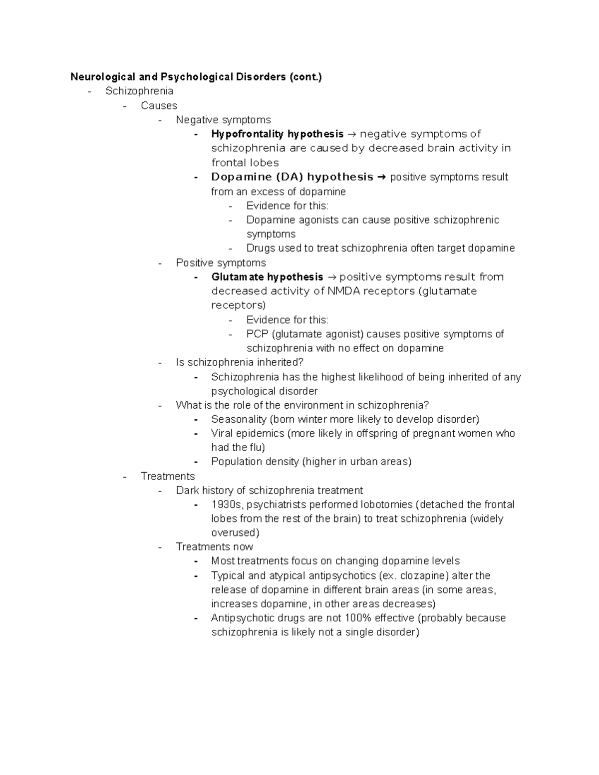 Schizophrenia and associated disorders - Neurological and Psychological ...