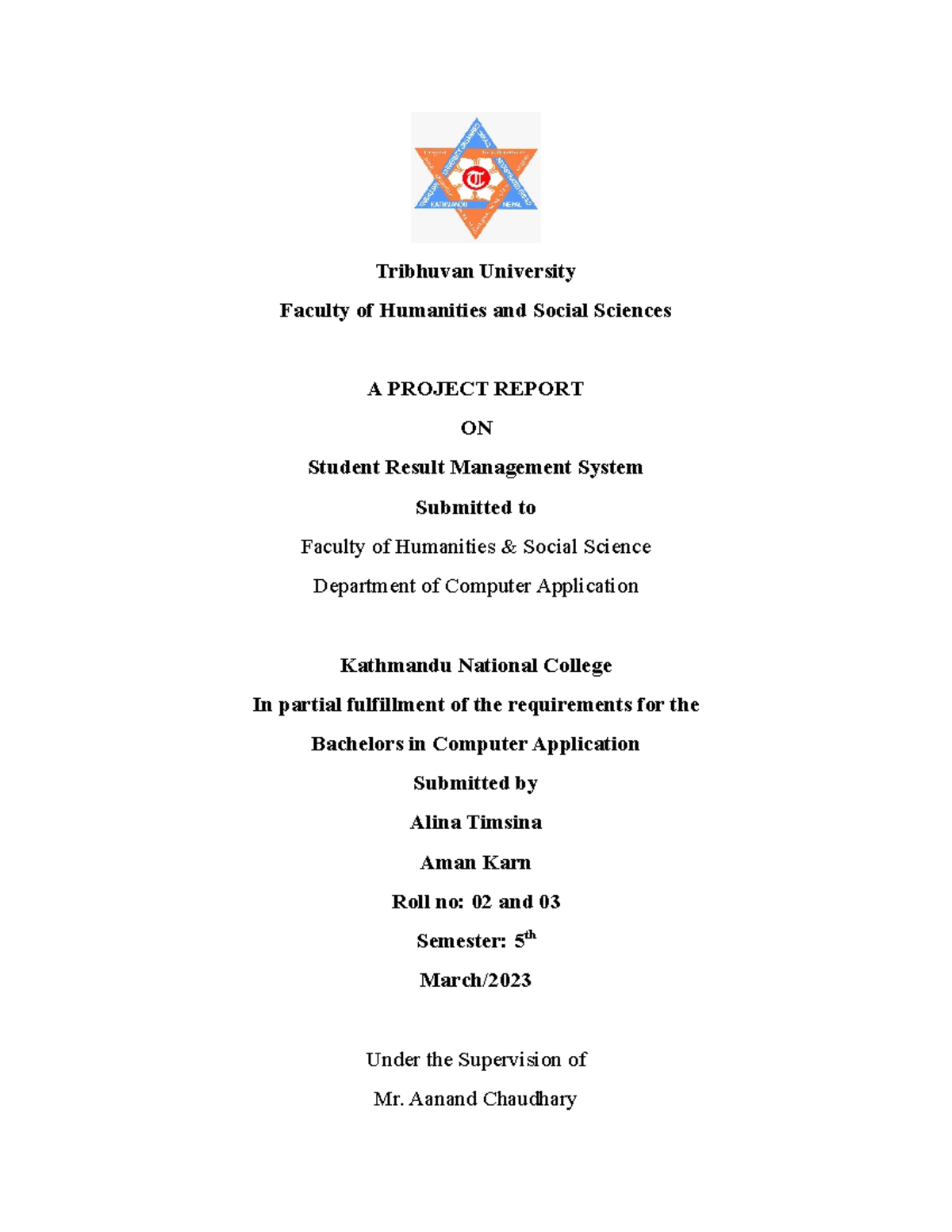 4th-sem-project - Report - Tribhuvan University Faculty of Humanities ...